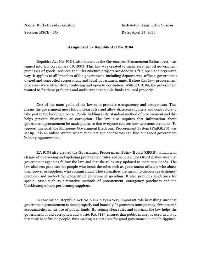 Republic Act No. 9184 | PDF | Economies | Justice