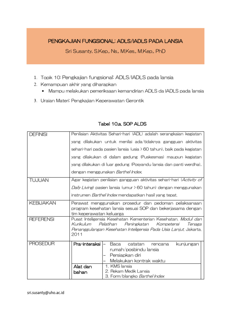 Pengkajian ADLS/IADLS Lansia secara Efektif | PDF
