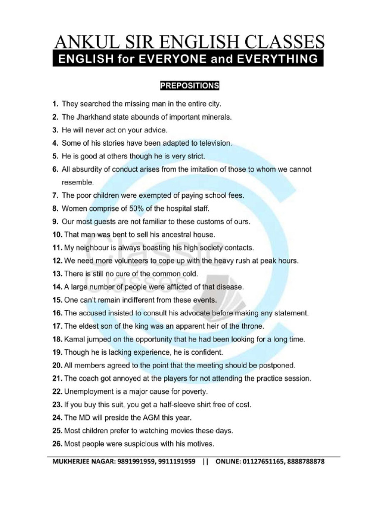 Prepositions - Assignment | PDF