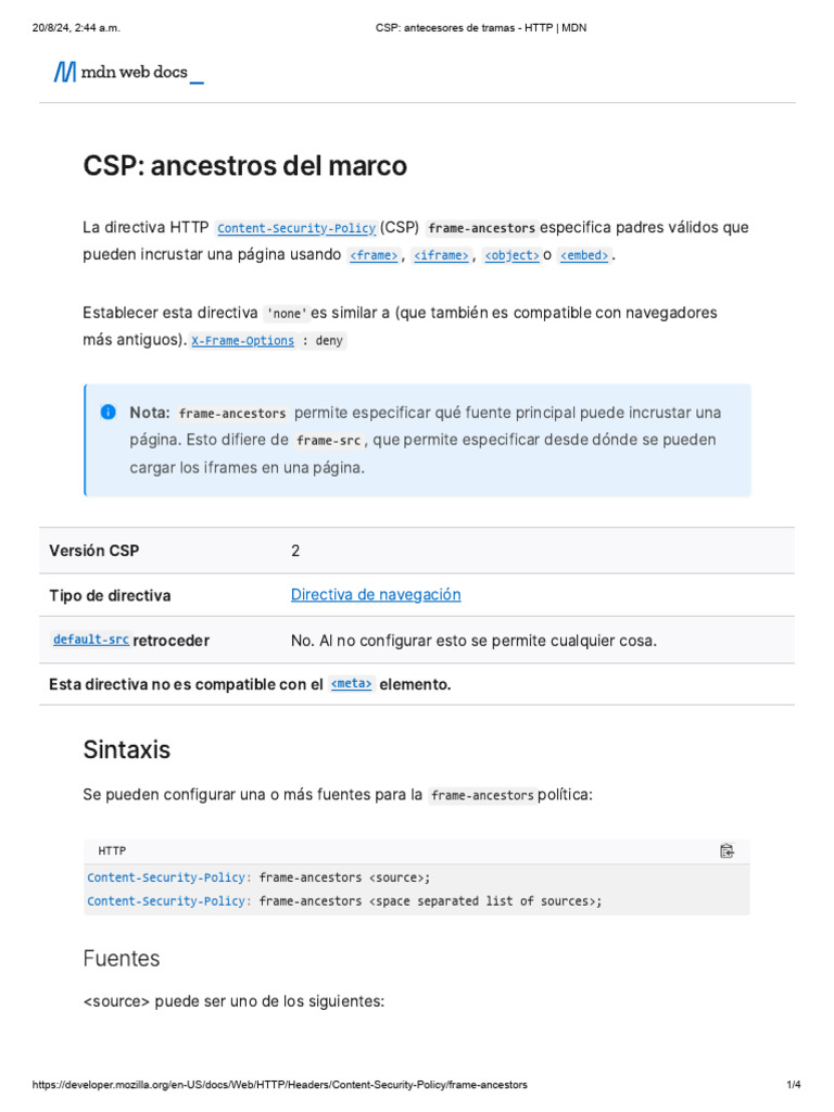 CSP - Antecesores de Tramas - HTTP - MDN | PDF | Informática | Protocolos de internet