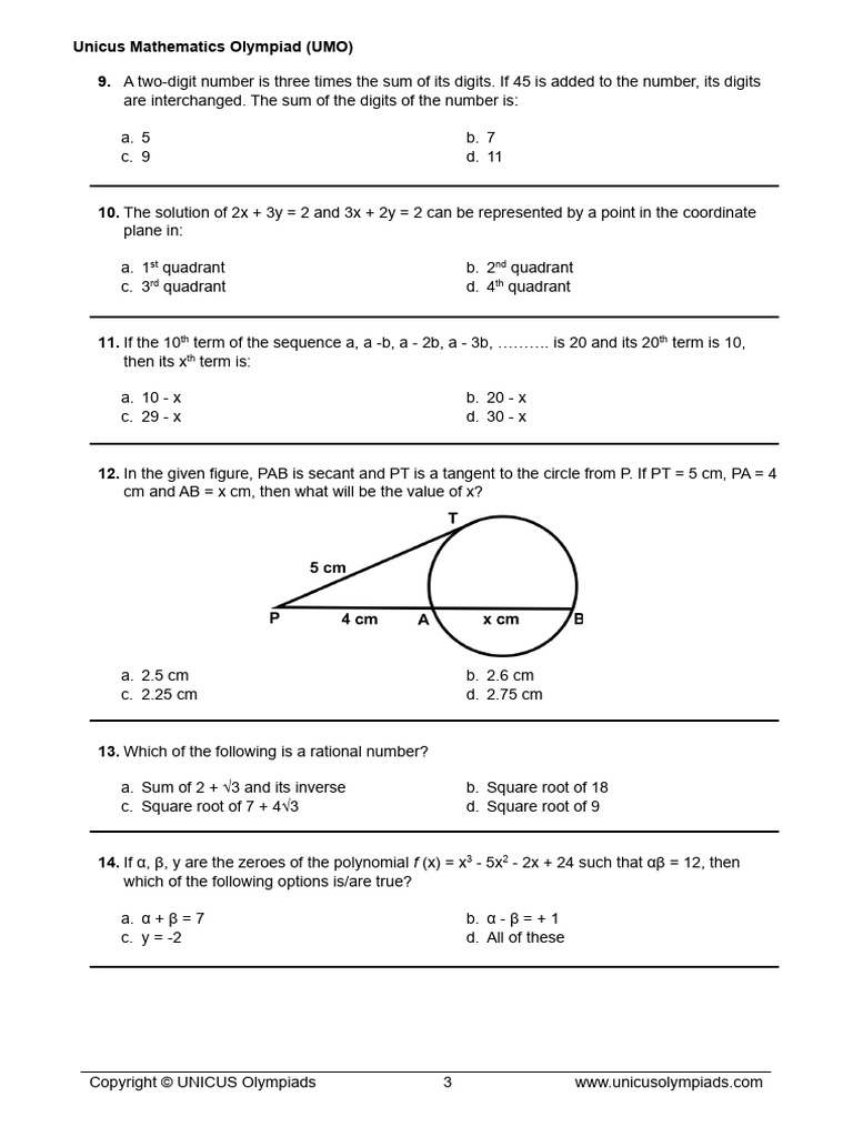 UMO Sample Paper For Class 11 4 | PDF