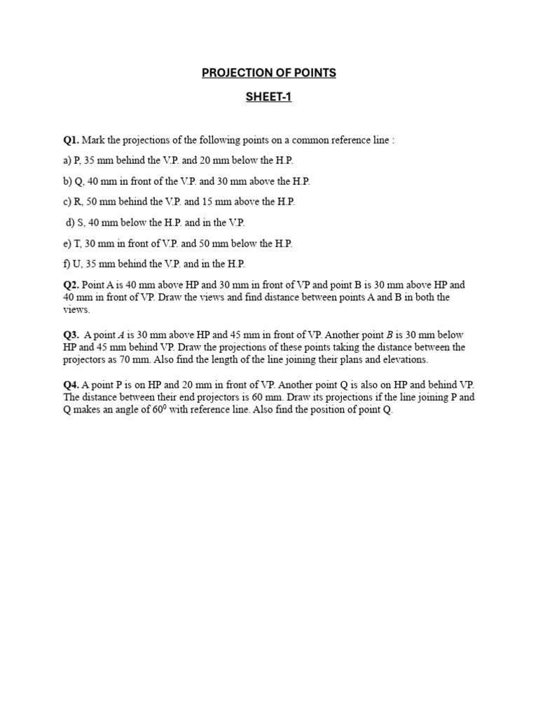 SHEET-1 - Projections of Points | PDF