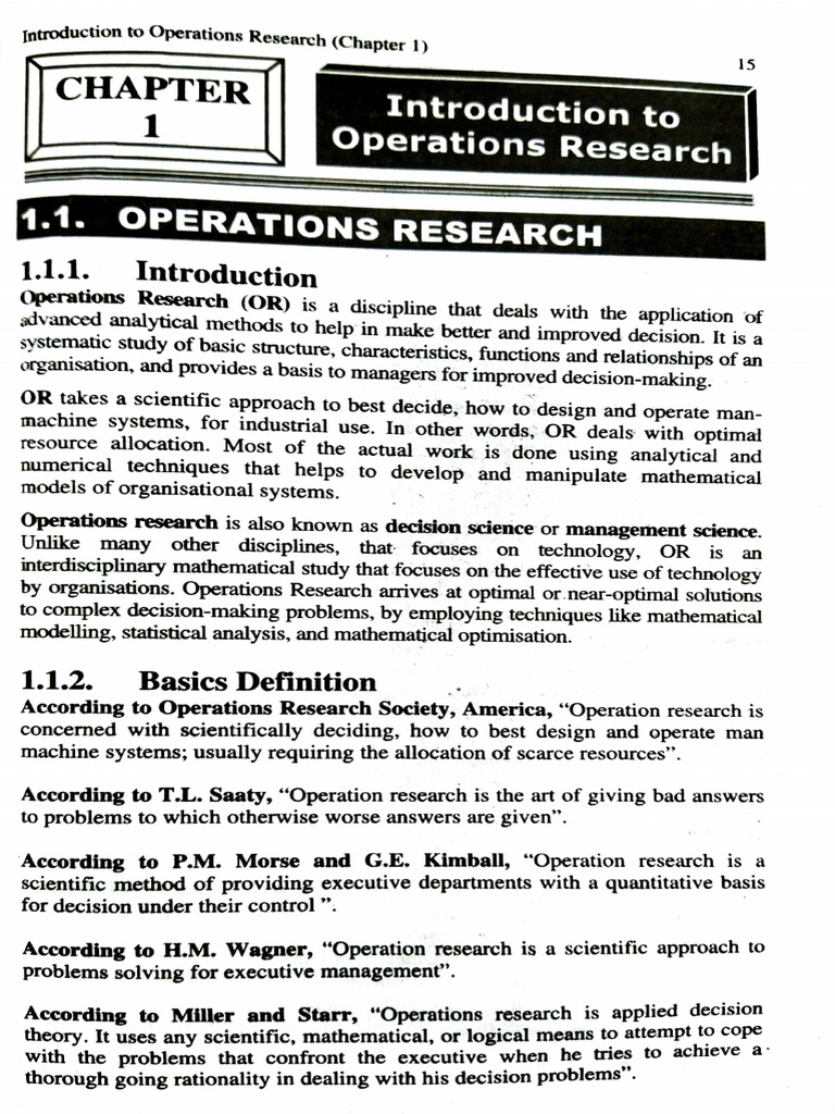 CH 1 Introduction To Operation Research | PDF | Mathematical Optimization | Operations Research