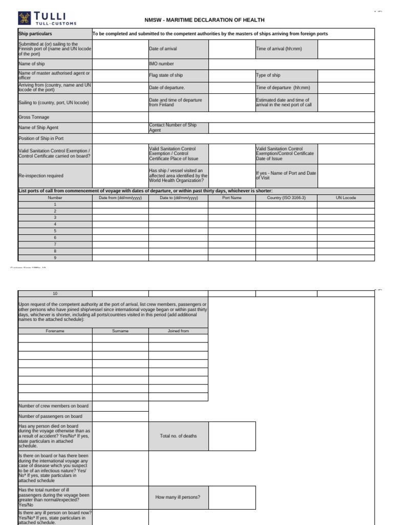 NMSW - Maritime Declaration of Health | PDF | Port | Ships