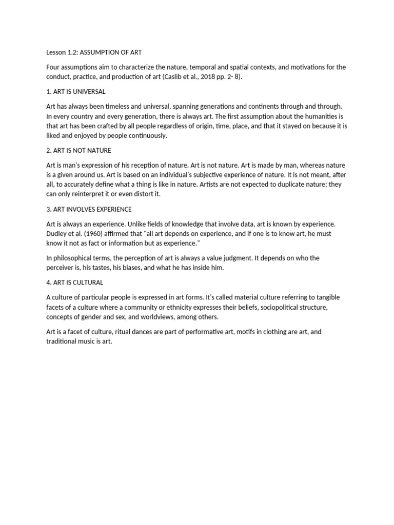 Assumptions Defining Art's Nature | PDF