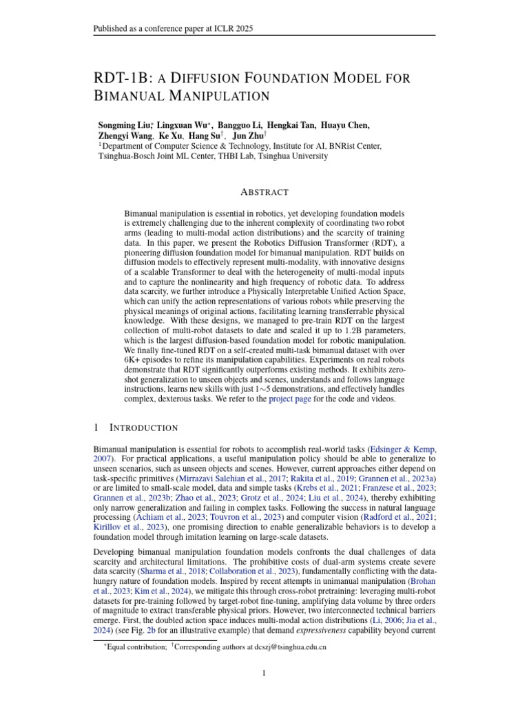 RDT-1B: A Diffusion Foundation Model For Bimanual Manipulation | PDF ...