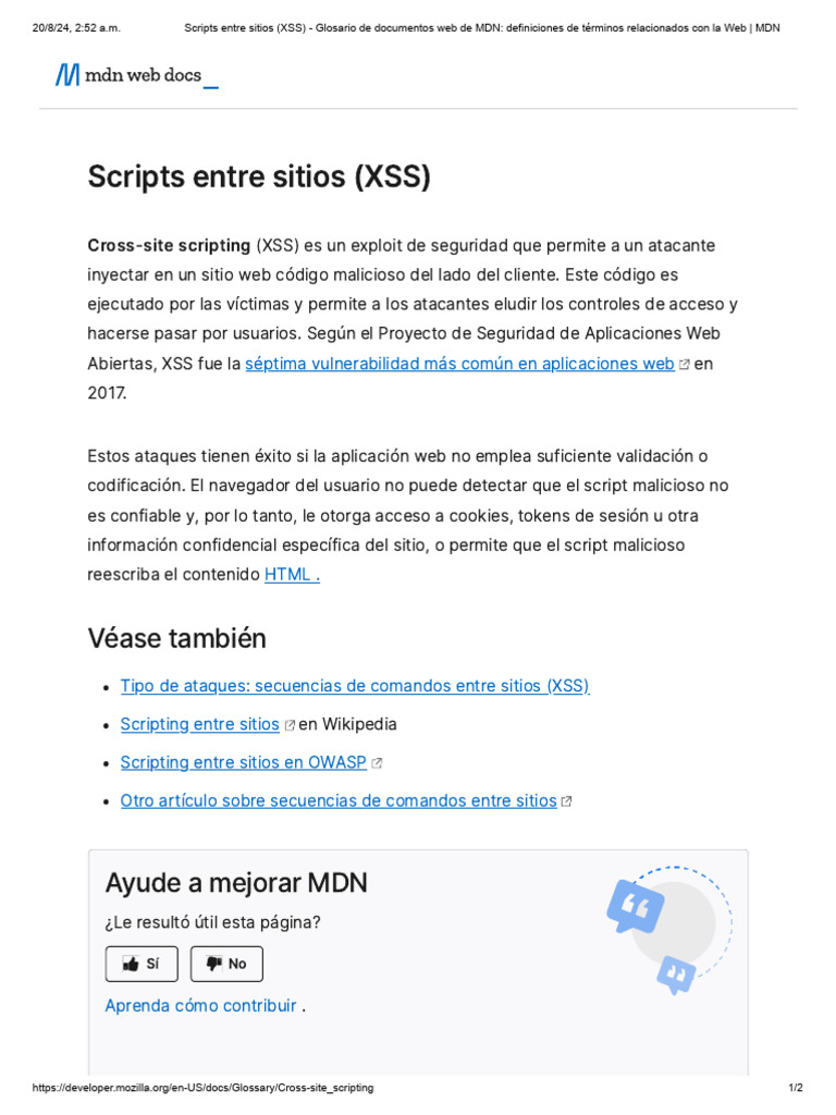 Scripts Entre Sitios (XSS) - Glosario de Documentos Web de MDN - Definiciones de Términos ...
