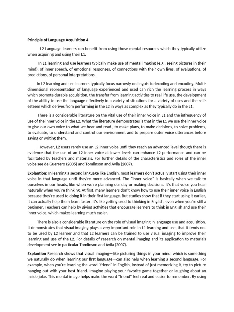 Principle of Language Acquisition 4-Outline | PDF | Second Language | Mental Image