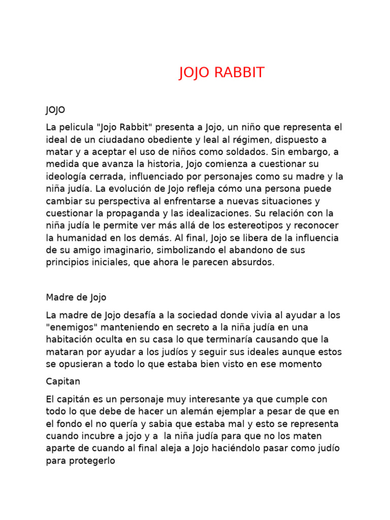 Resumen de La Pelicula de Jojo Rabbit | PDF