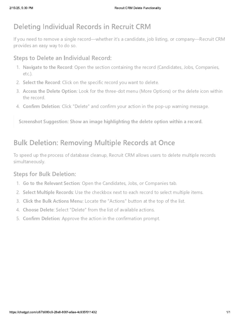 Recruit CRM Delete Functionality | PDF