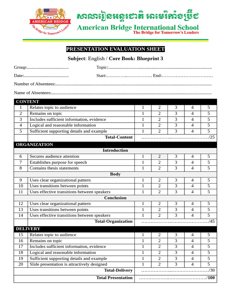 Presentation Evaluation Sheet | PDF | Logic