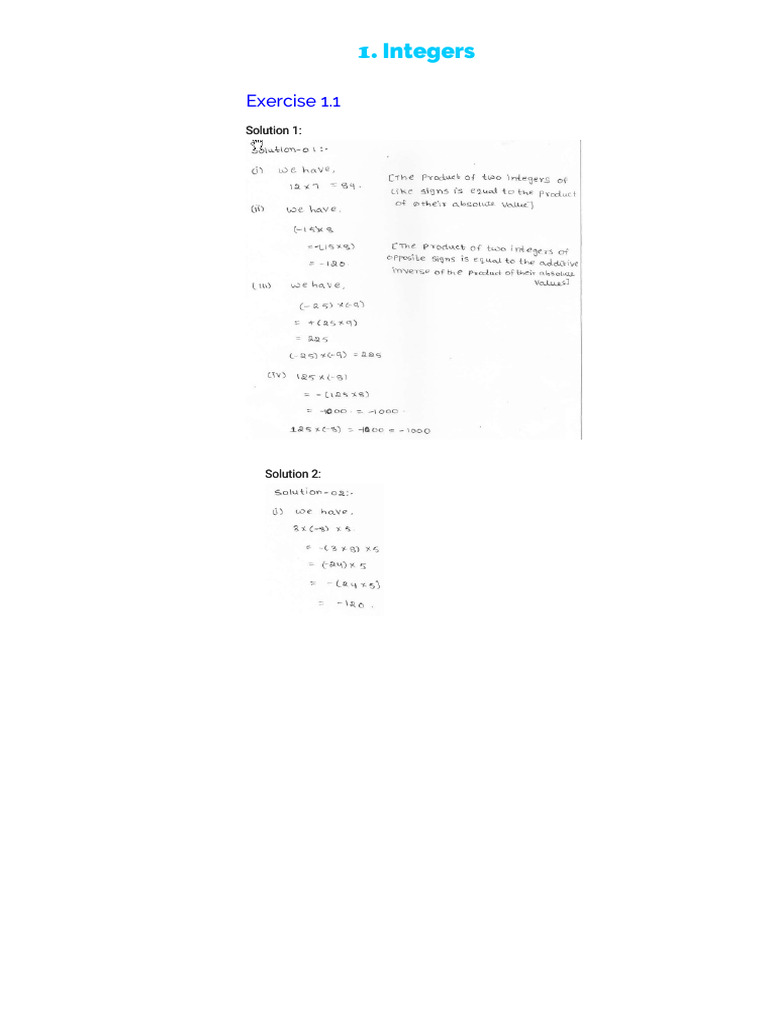 Chapter 1 Integers | PDF
