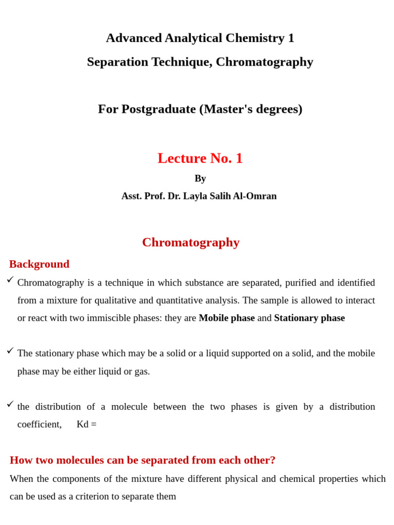 Seperation technique, lecture | PDF | Chromatography | Gas Chromatography