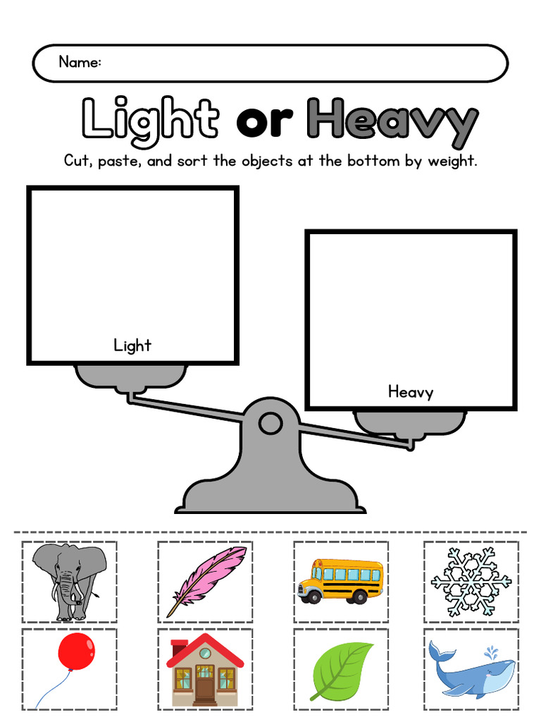 Heavy or Light Measuring Weight Math Worksheet | PDF