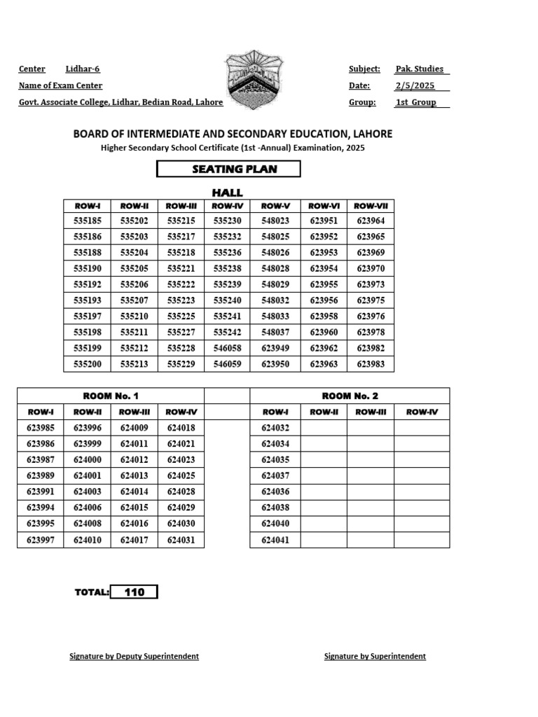 Seating Plan 02-04-2025 (Morning) | PDF | Educational Institutions ...