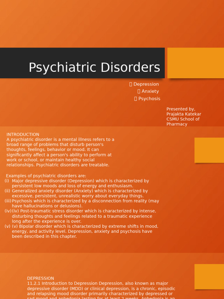Chapter 2 (J) Psychiatric Disorders | PDF | Psychosis | Major ...