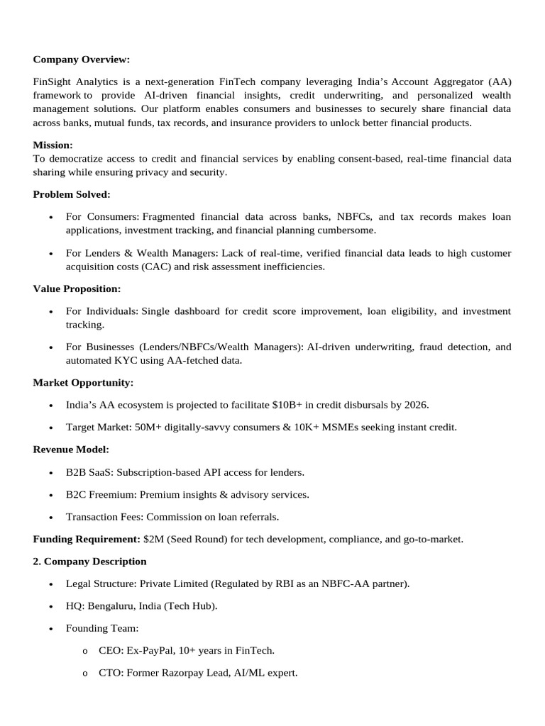 Assignment On Business Plan in Fintech Mba FMB | PDF | Analytics ...