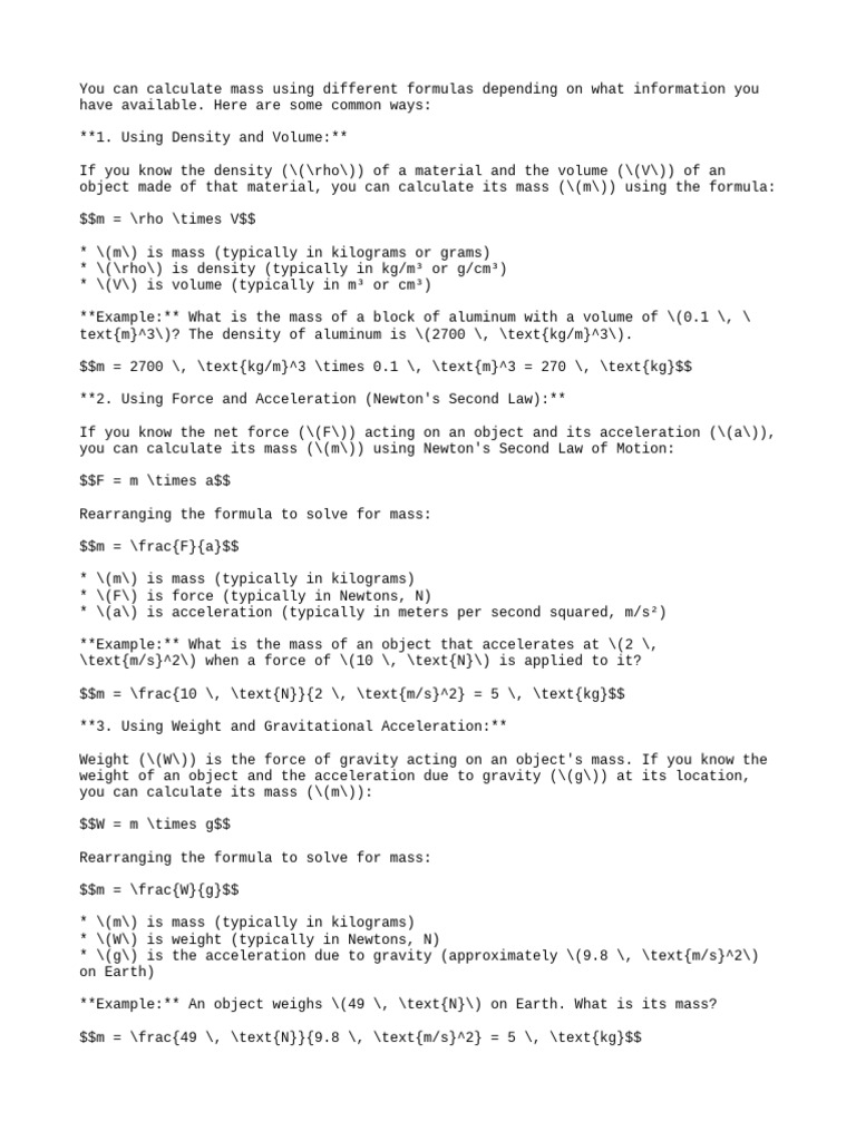 You Can Calculate Mass Using Differ | PDF