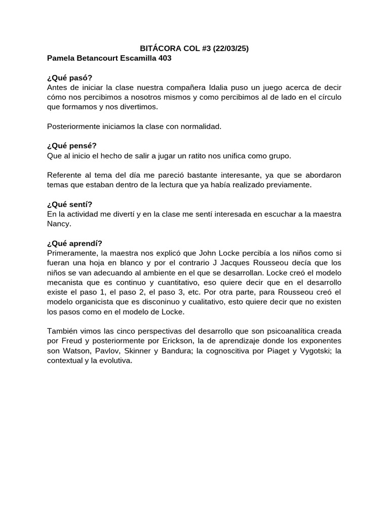 Bitácora Col 3 | PDF