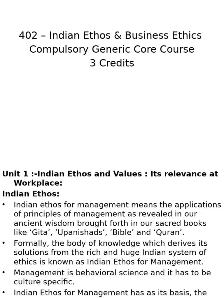 Indian Ethos Unit 1 | PDF