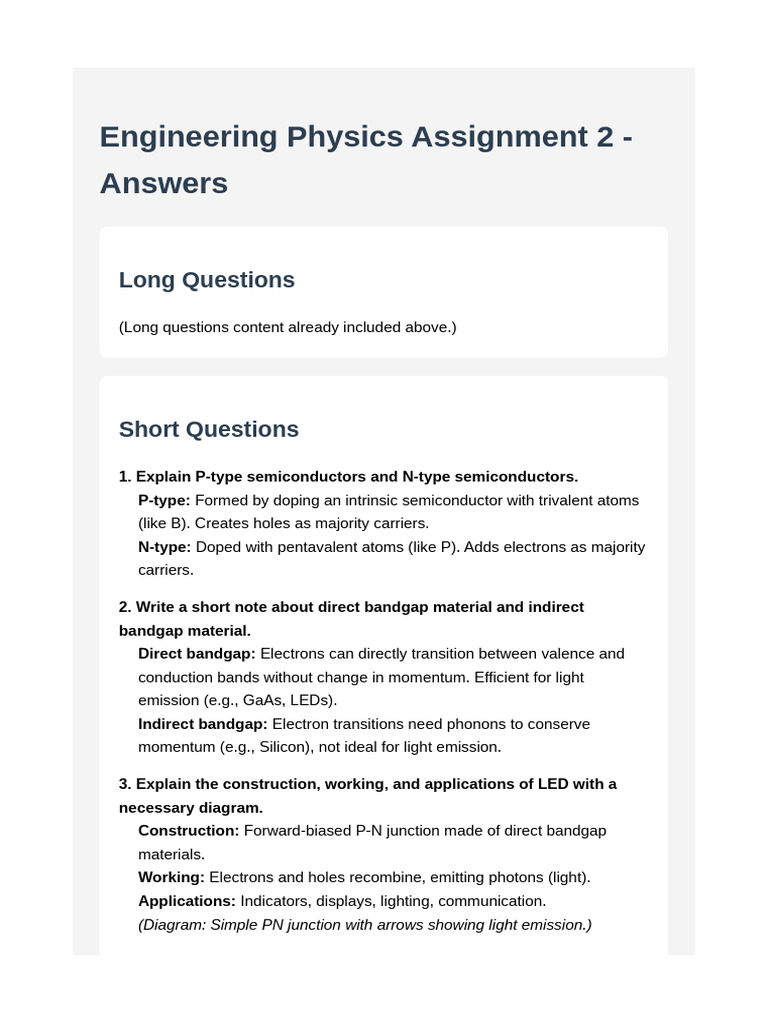 Final Engineering Physics Assignment | PDF | Band Gap | Semiconductors