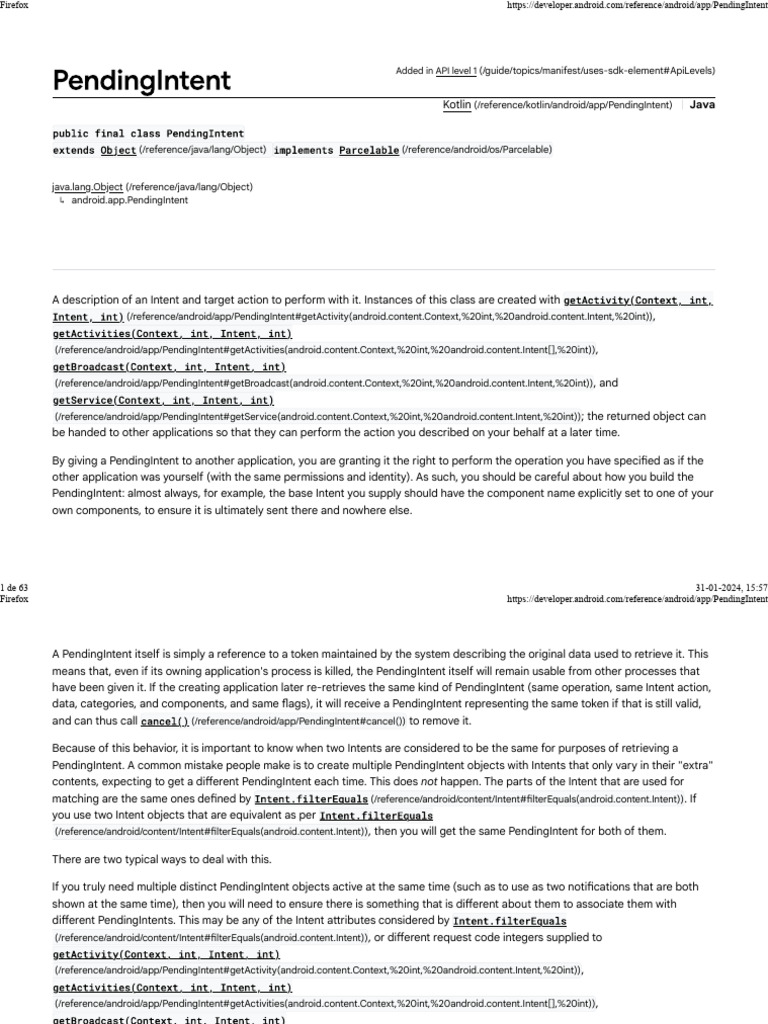 Geofencing API - PendingIntent - Android Developers - en | PDF | Java (Programming Language ...