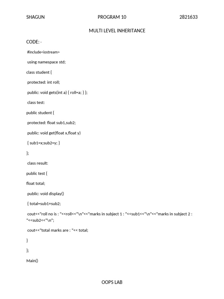 Multi Level Inheritance | PDF