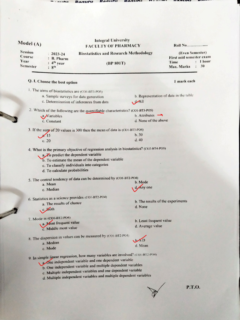 Pyq Mid Sem 1 & 2 | PDF | Mode (Statistics) | Biostatistics