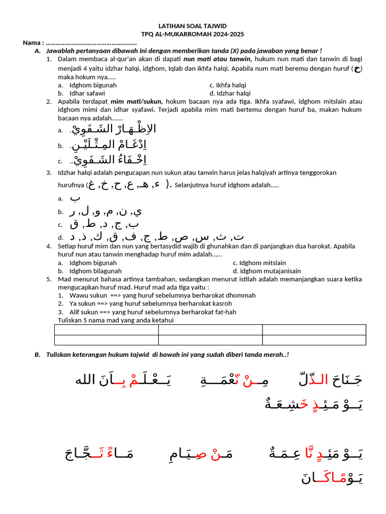 Latihan Soal Tajwid | PDF