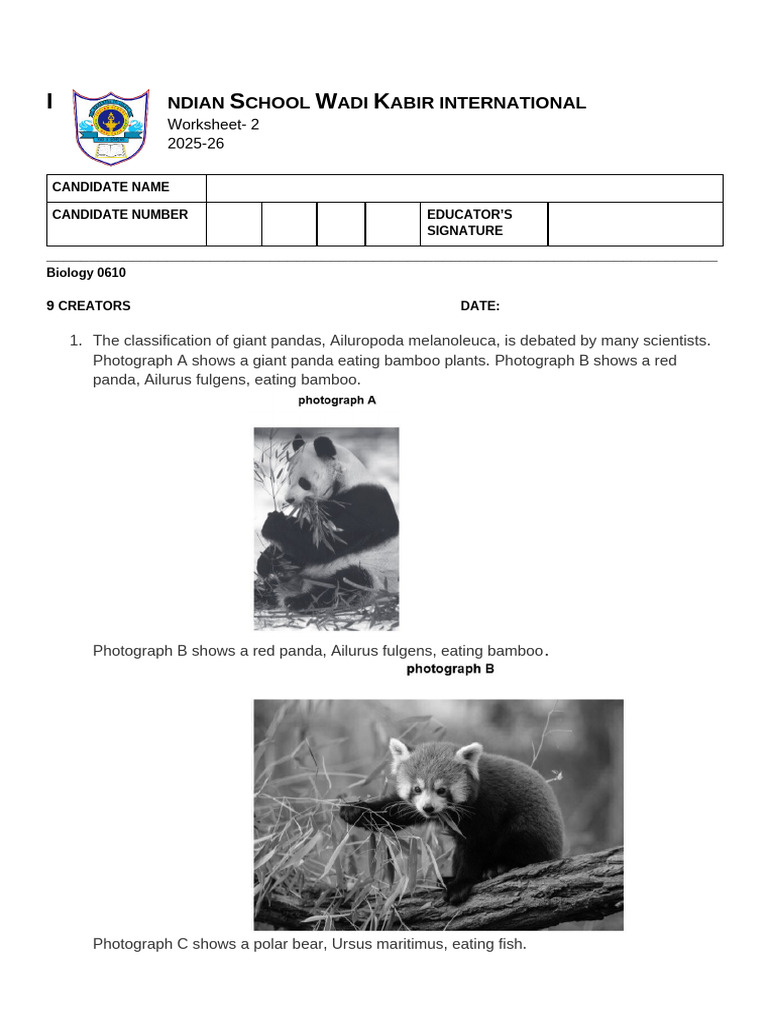 WS-2 Classification of Organism | PDF | Giant Panda | Species