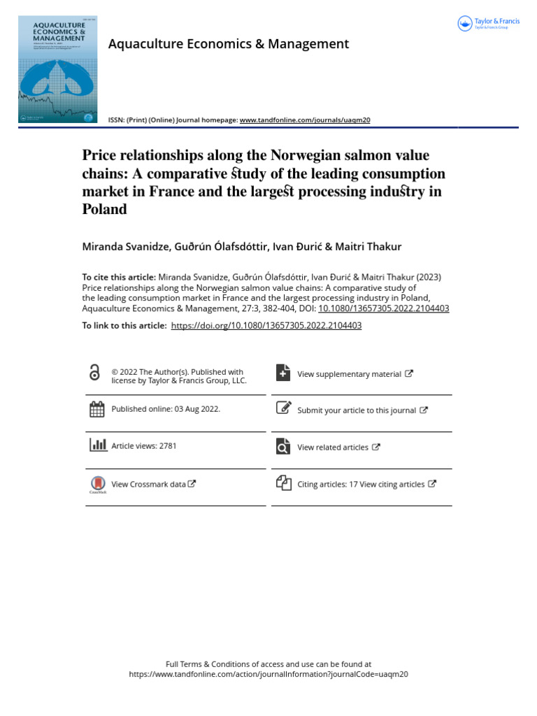 Price Relationships Along The Norwegian Salmon Value Chains A ...
