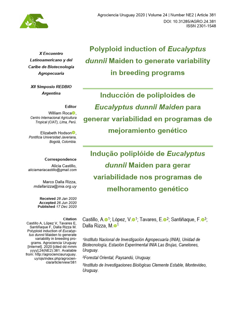Polyploid Induction of Eucalyptus Dunnii Maiden To | PDF | Ploidy | Stoma
