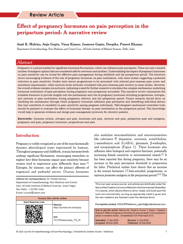 Effect of Pregnancy Hormones On Pain Perception In.185 | PDF ...