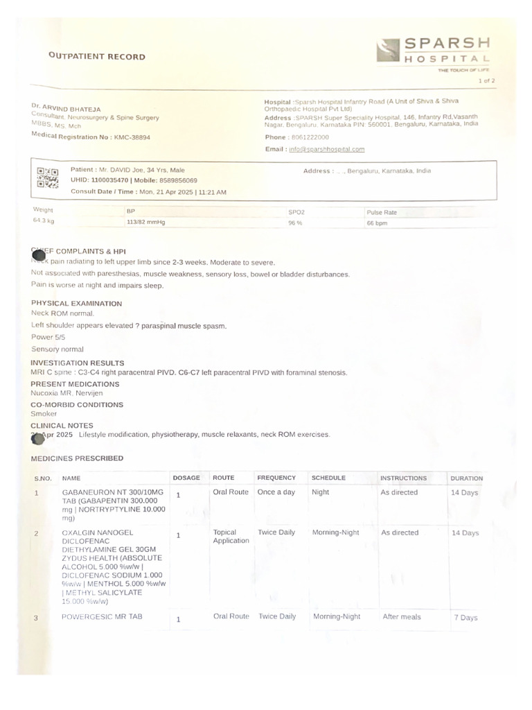 Sparsh Hospital - David Joe Thomas | PDF