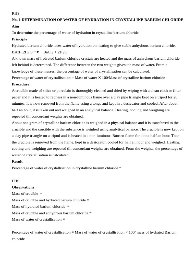 Water of Hydration in Barium Chloride | PDF
