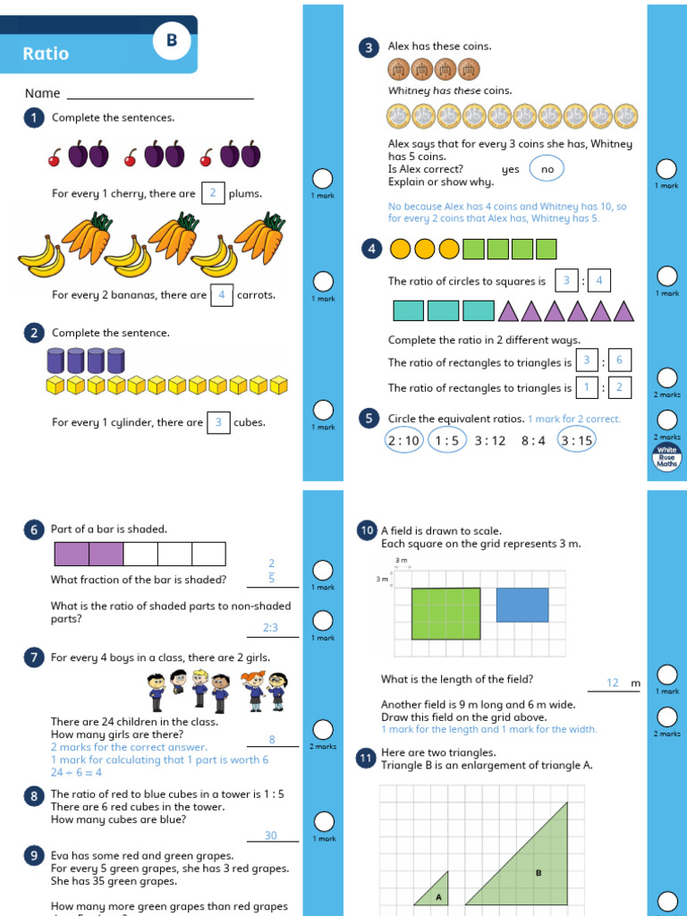 Copy of Post Test Answers - Ratio Version B ANSWERS | PDF | Ratio ...