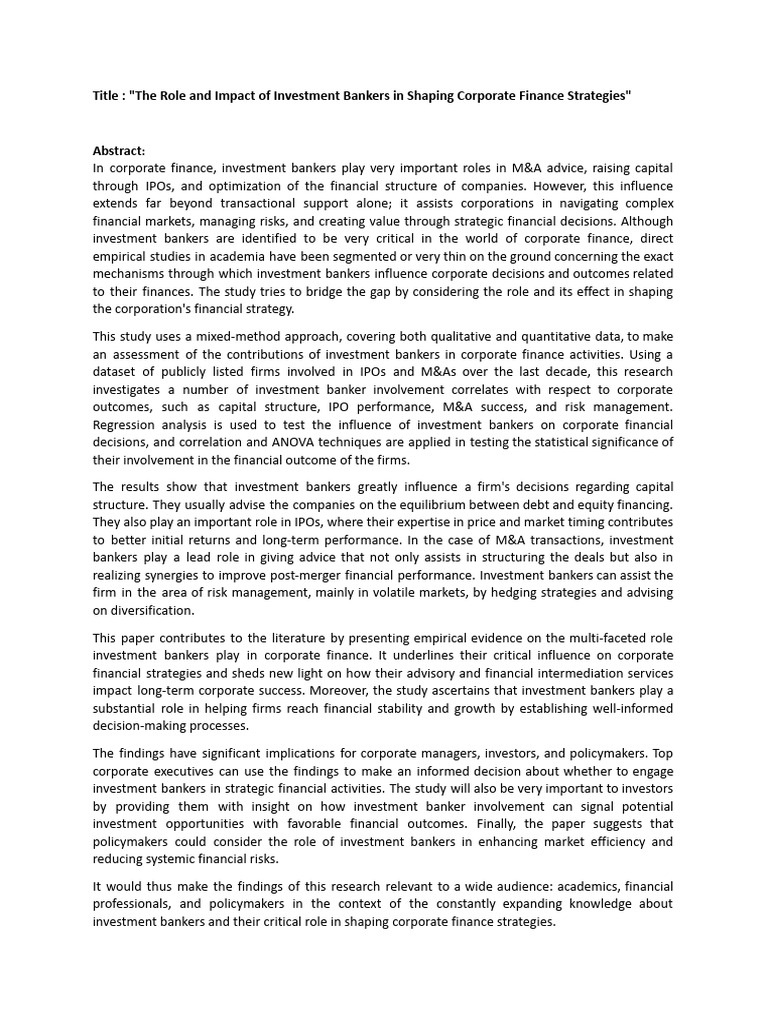 IFS Research Paper - Group 14-1.Docx | PDF | Investment Banking ...