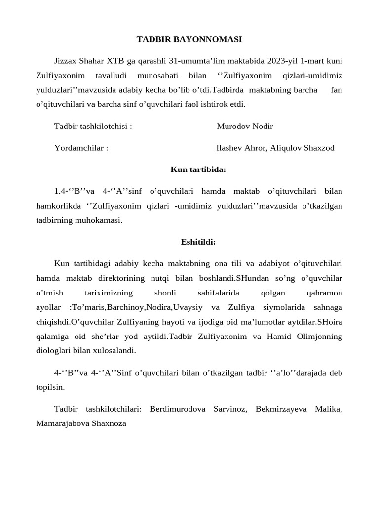 Tadbir Bayonnomasi | PDF