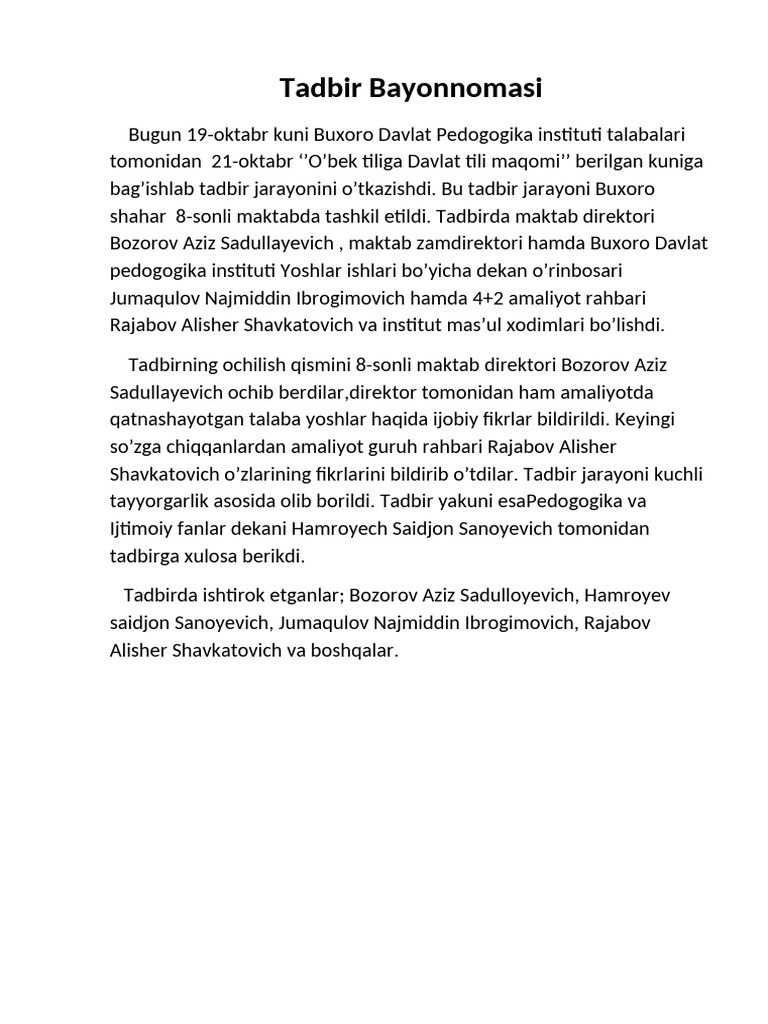 Tadbir Bayonnomasi | PDF