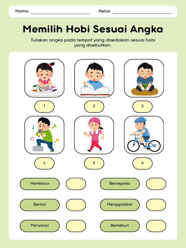 Worksheet Hobi untuk Anak TK | PDF