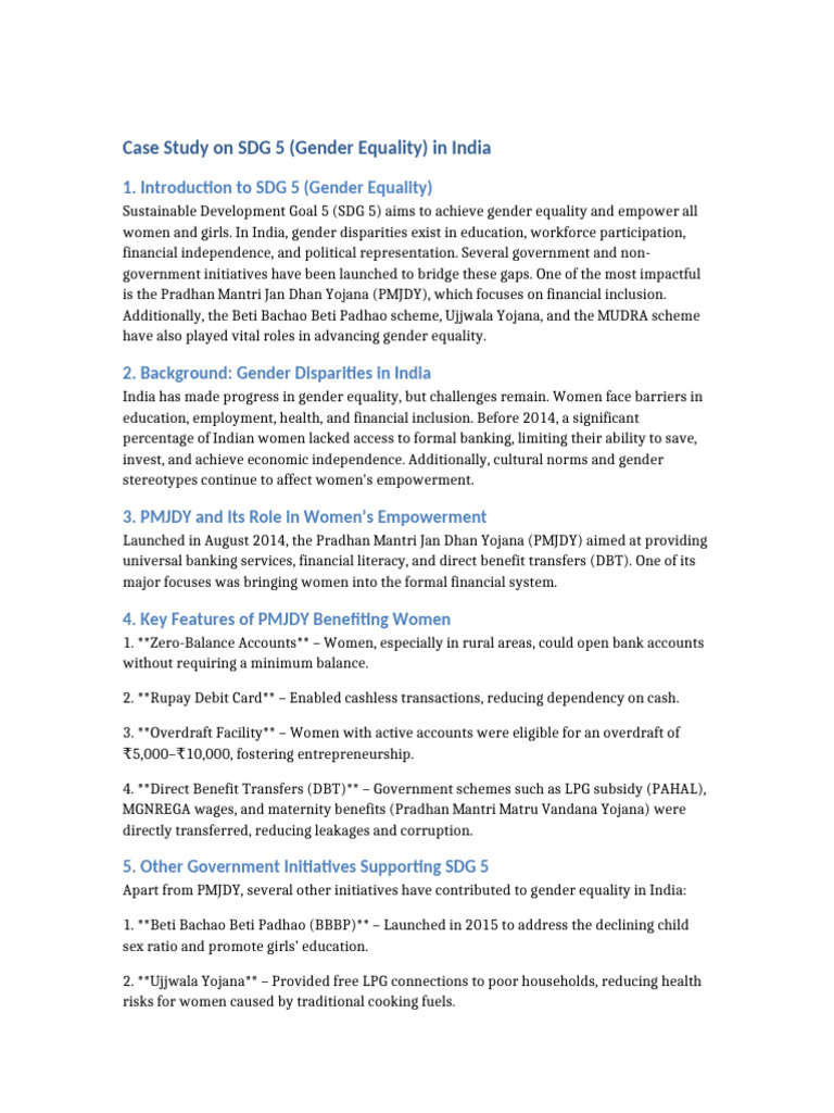 SDG 5 Gender Equality Case Study India | PDF | Financial Inclusion ...