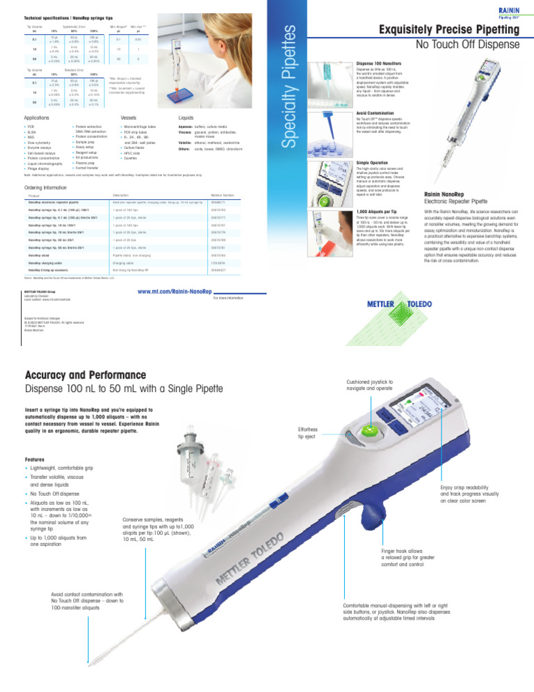 Rainin NanoRep Electronic Repeater Pipette | PDF | Biotechnology ...