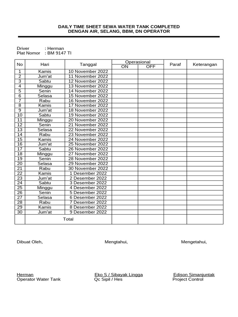 Laporan Sewa Water Tank Harian | PDF