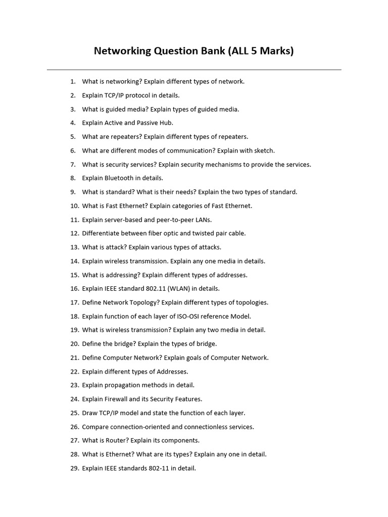 Networking Question Bank | PDF | Computer Network | Osi Model