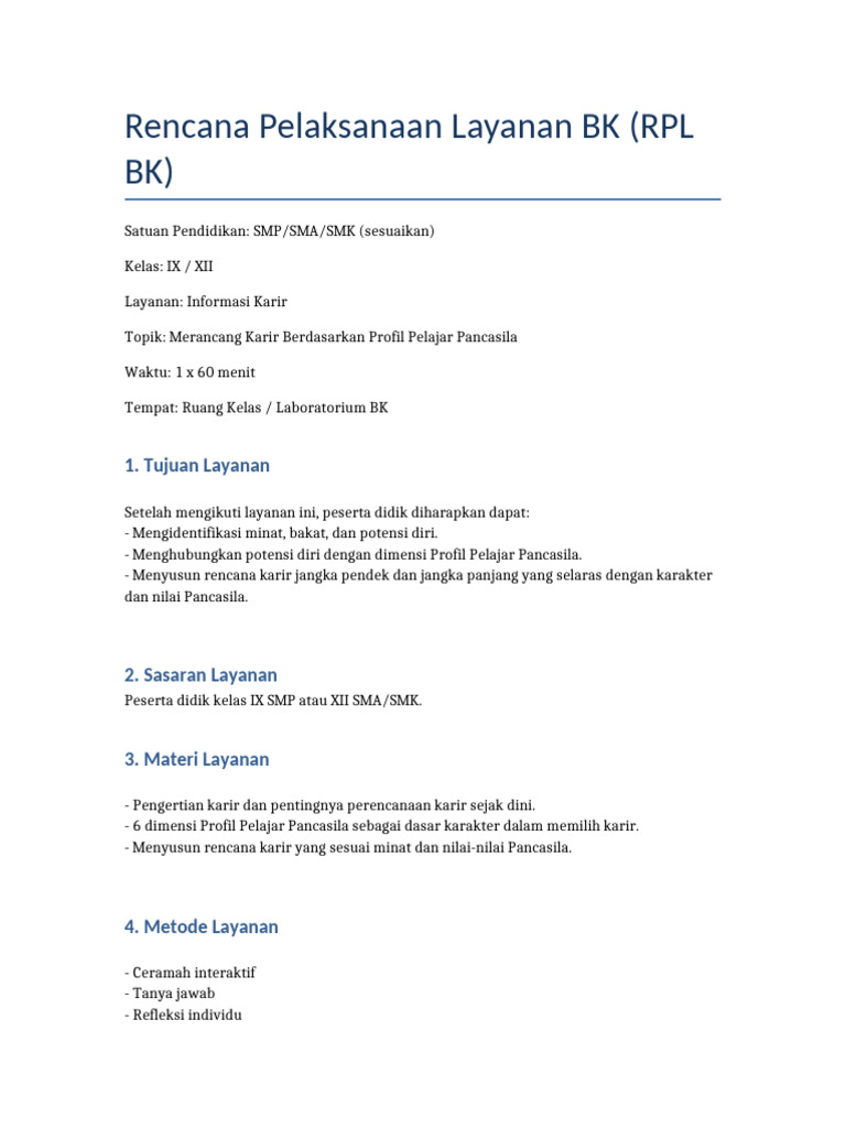 RPL BK Layanan Karir Profil Pancasila | PDF