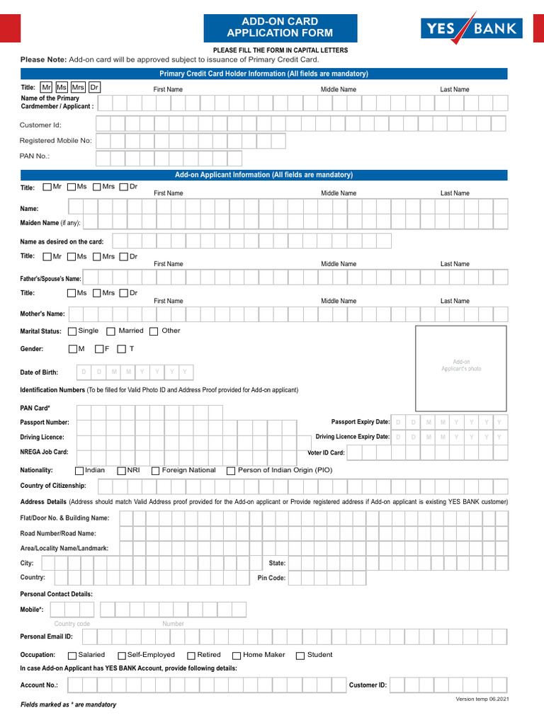 Add-On Application Form - Credit Cards - 21-06-2022 | PDF | Identity Document | Access Control