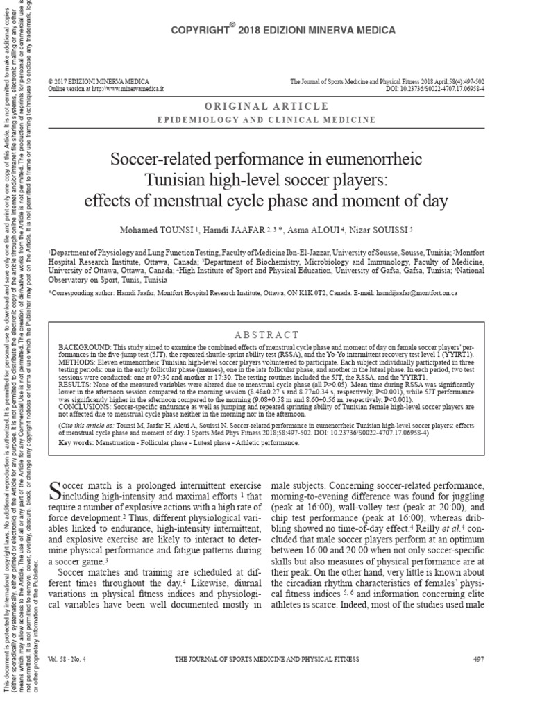 Soccer Performance and Menstrual Cycle Effects | PDF | Copyright ...