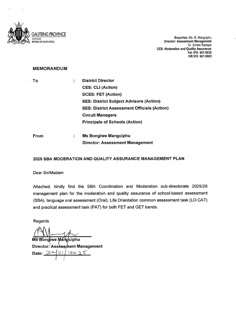 2025 Sba Moderation and Quality Assurance Management Plan | PDF