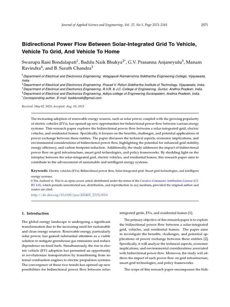 Bidirectional Power Flow Between Solar-Integrated Grid To Vehicle ...