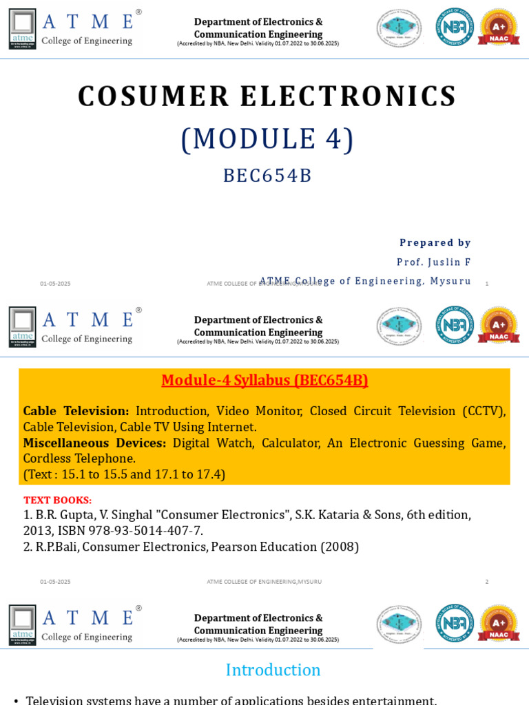 BEC654B Consumer Electronics Syllabus | PDF | Cable Television | Calculator